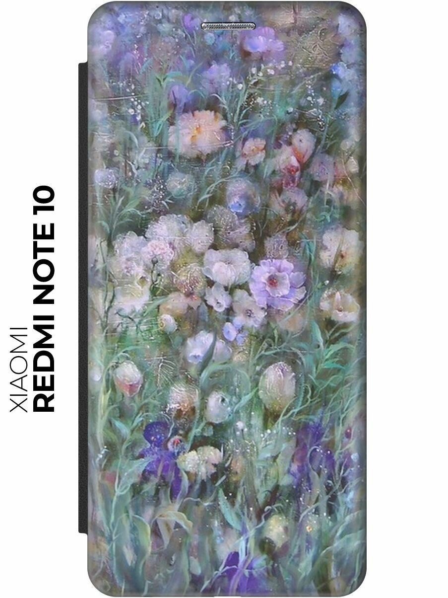 Чехол-книжка Сиреневое поле на Xiaomi Redmi Note 10 / Note 10S / Poco M5s / Сяоми Редми Ноут 10 / Ноут 10С / Поко М5с черный