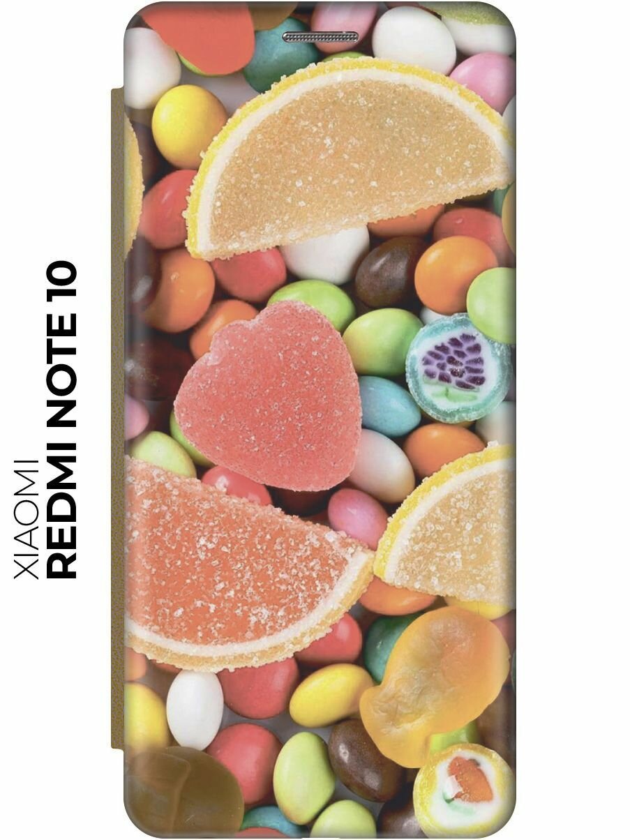 Чехол-книжка Мармеладки на Xiaomi Redmi Note 10 / Note 10S / Poco M5s / Сяоми Редми Ноут 10 / Ноут 10С / Поко М5с золотой