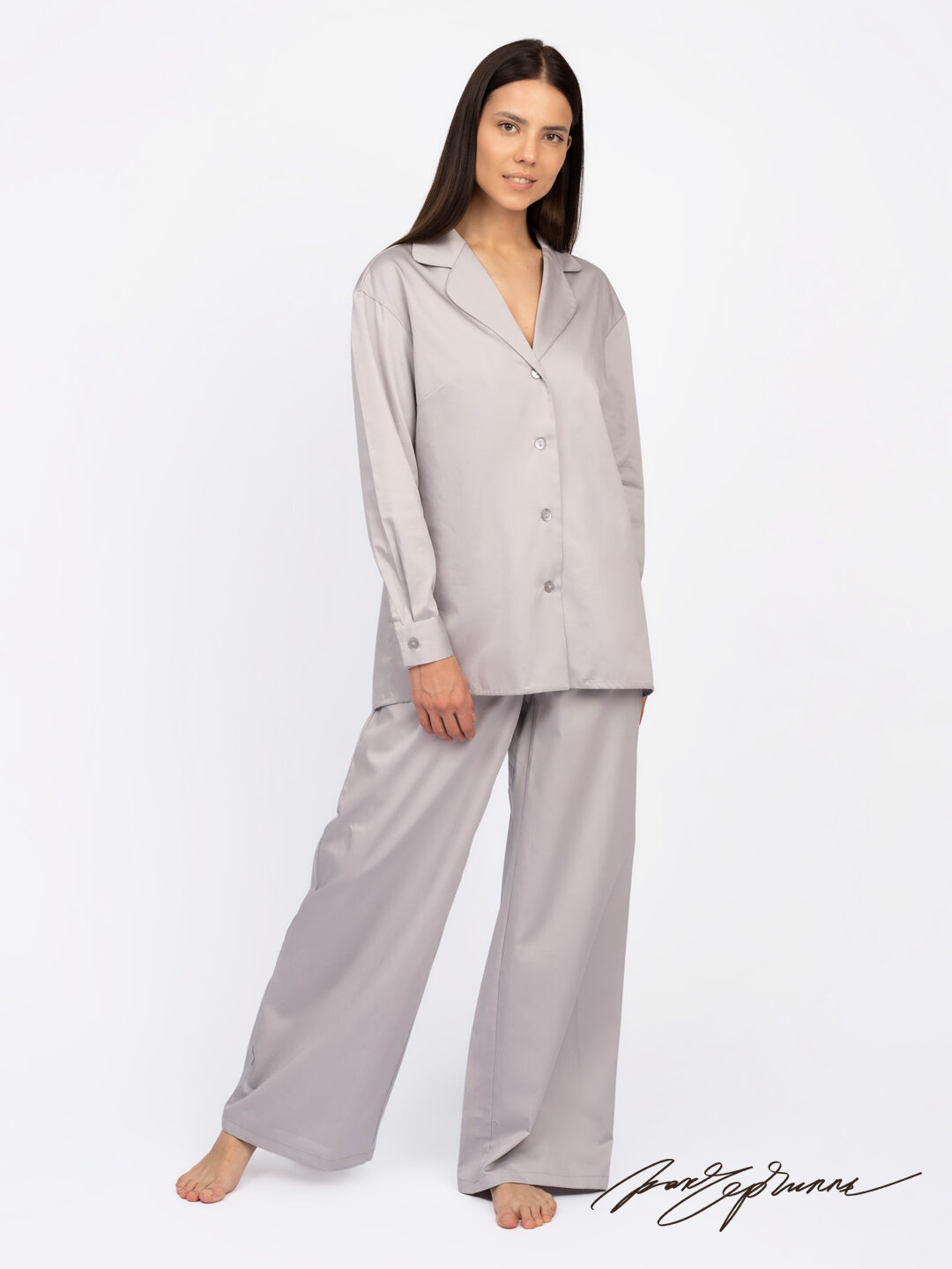 Женский костюм "какЧерчилль", пижамный стиль, серый, 100% египетский хлопок, 50-52, рост 180