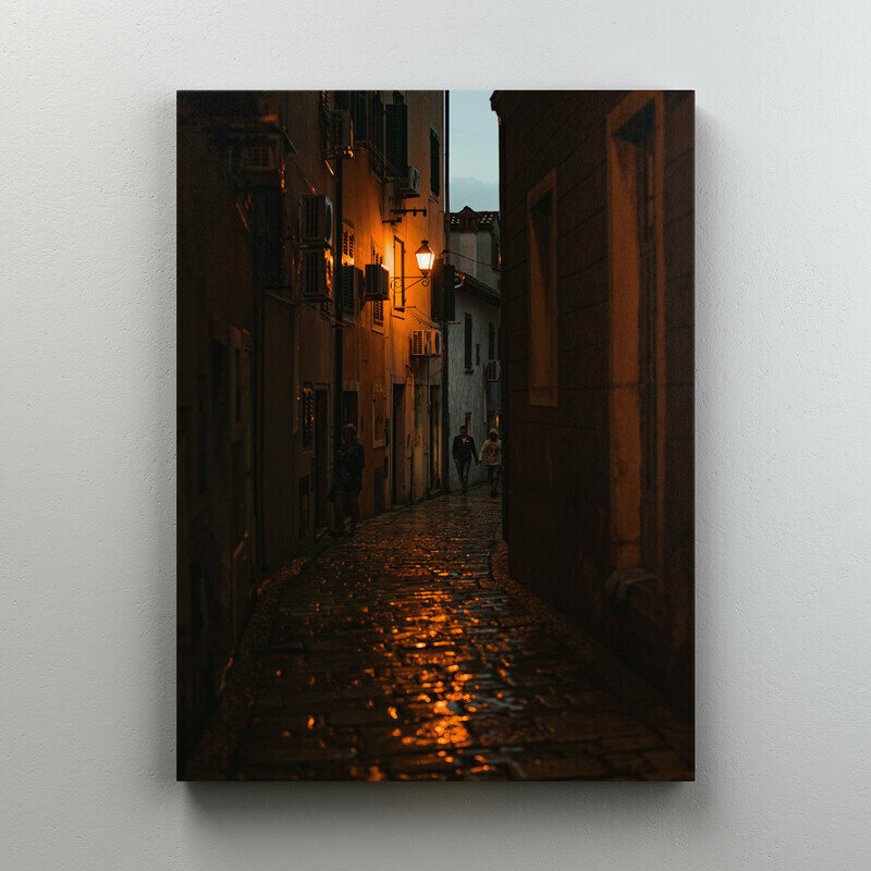 Интерьерная картина на холсте "Пейзаж ночного городка", размер 22x30 см