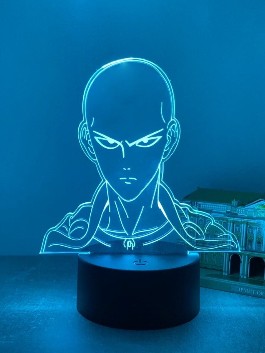 Ночник Аниме Ванпанчмен, Сайтама - Anime One Punch Man. Подарок фанату аниме и манги — декор в комнату с любимыми персонажами, в стиле отаку и японской анимации.