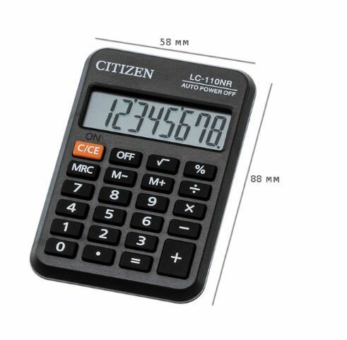 Калькулятор карманный Citizen 8 разрядов, 88*58*11мм, питание от батареи, черный