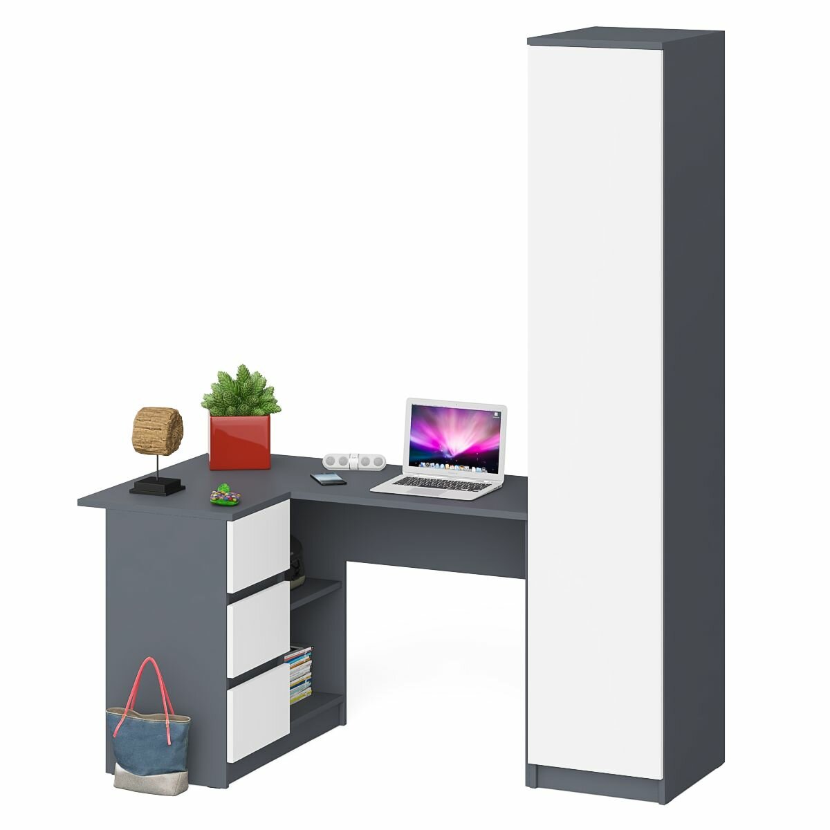 Угловой компьютерный стол для дома 165см графит/белый Спасибо-Мебель