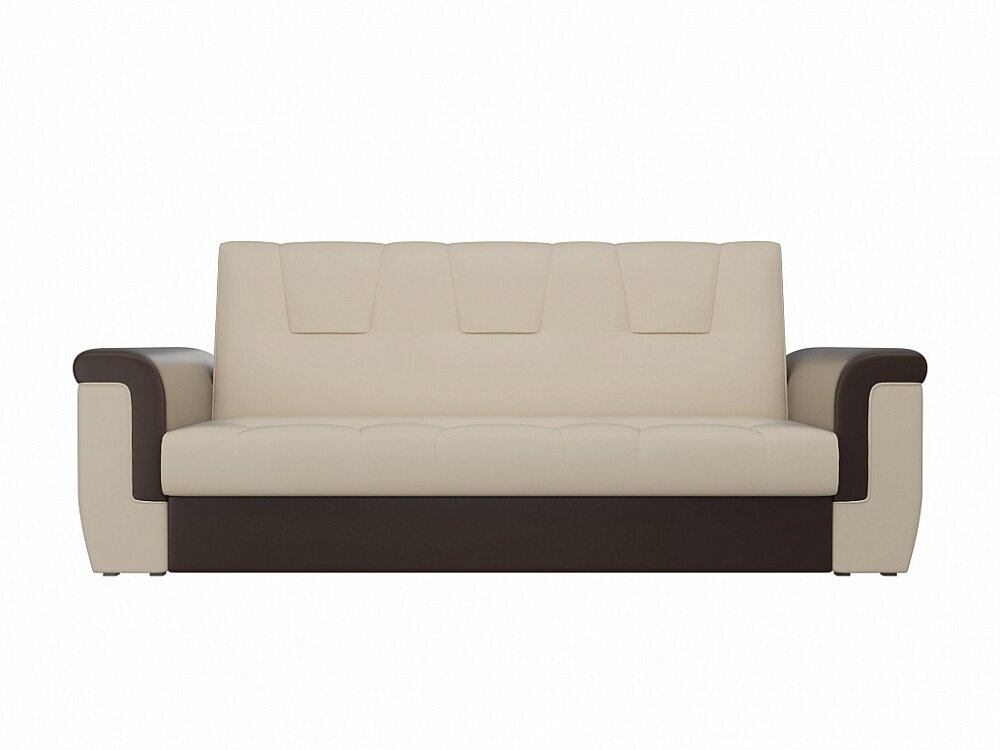 Прямой диван Эллиот Бежево-Коричневый Экокожа, книжка, 236х97х98 см, с ящиком для белья