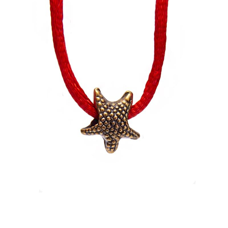 Красная шерстяная нить оберег на счастье амулет Морская звезда 1 см