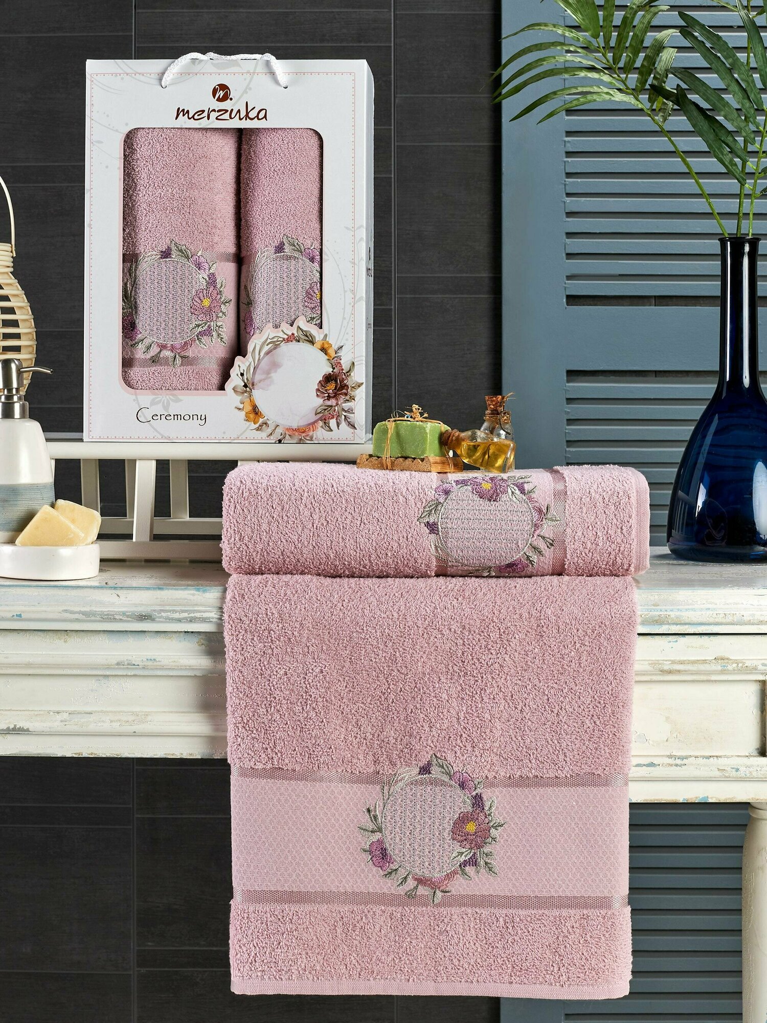 Набор полотенец CEREMONY розовый махровые хлопок (50х90см, 70х140см) 2шт. MERZUKA
