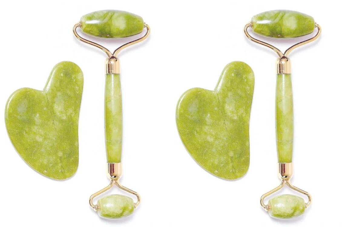 Набор нефритовых массажёров Nail Art, скребок Гуаша, ролик двусторонний, 2 упаковки