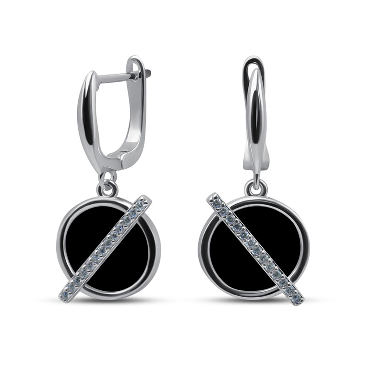 Серьги с подвесками, серебро, 925 проба, родирование, оникс, фианит