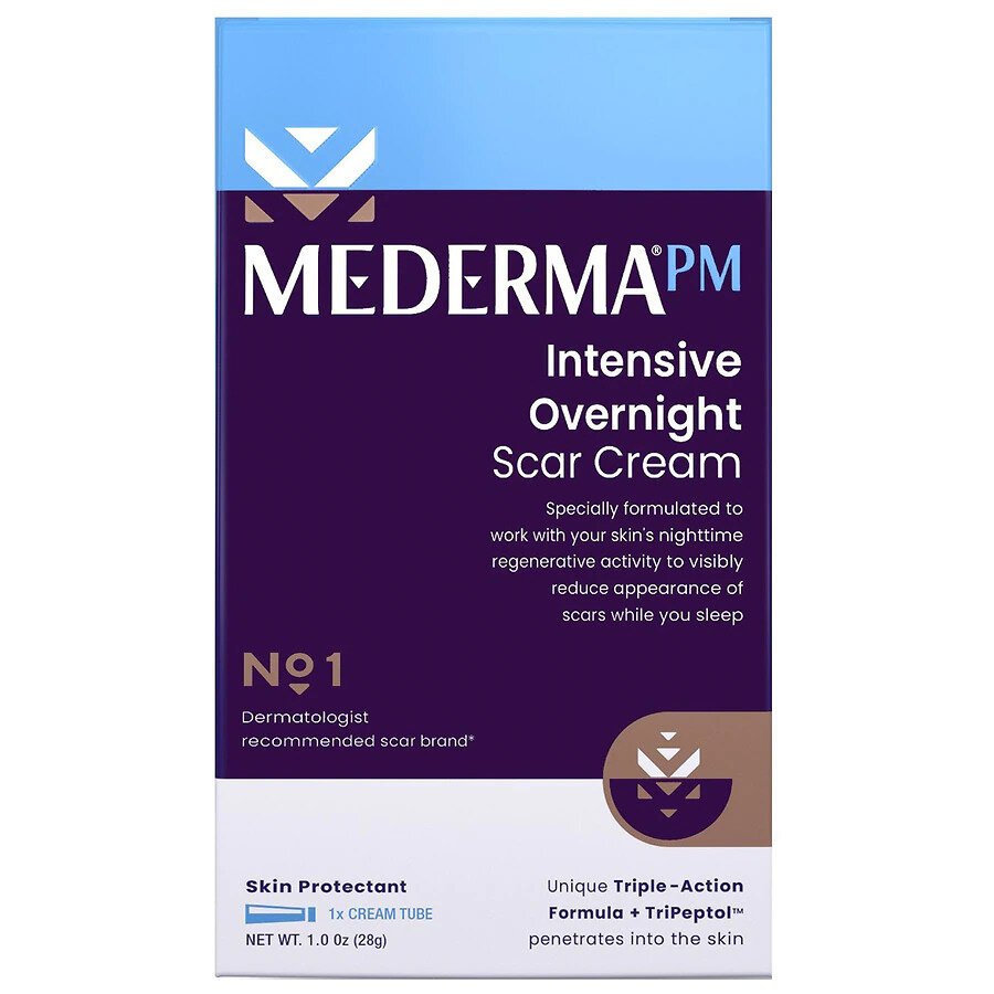 Mederma , PM , интенсивный ночной крем против шрамов , постакне , растяжек , рубцов , стрий , уход за кожей тела и лица 28 г