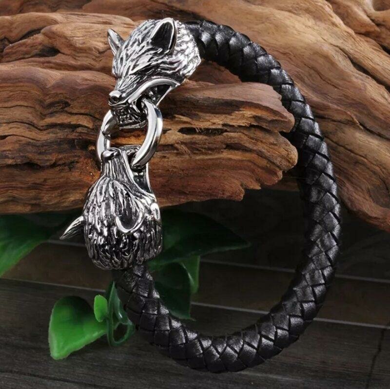 Плетеный браслет, кожа, металл