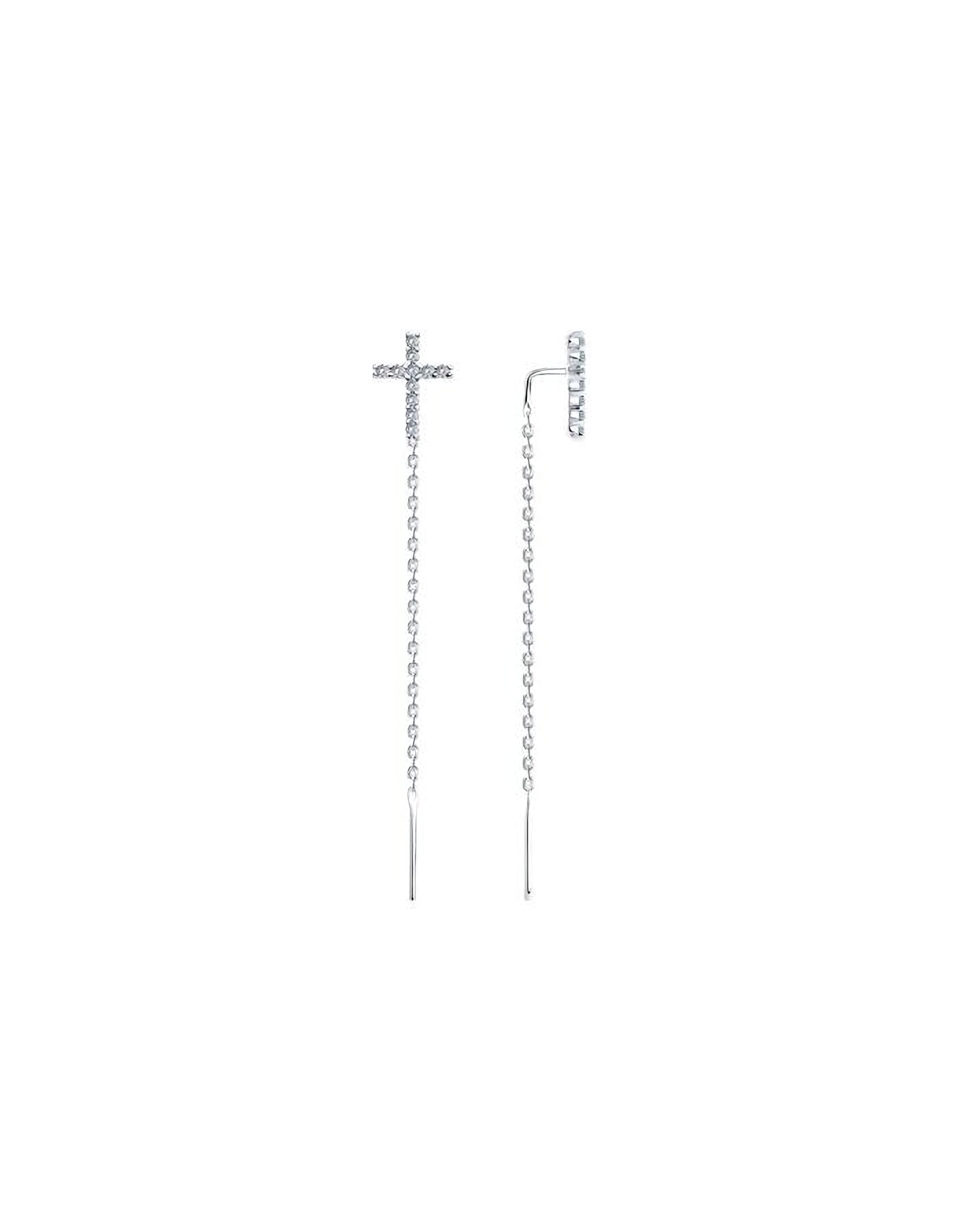 Серьги цепочки серебро, 925 проба, родирование, фианит