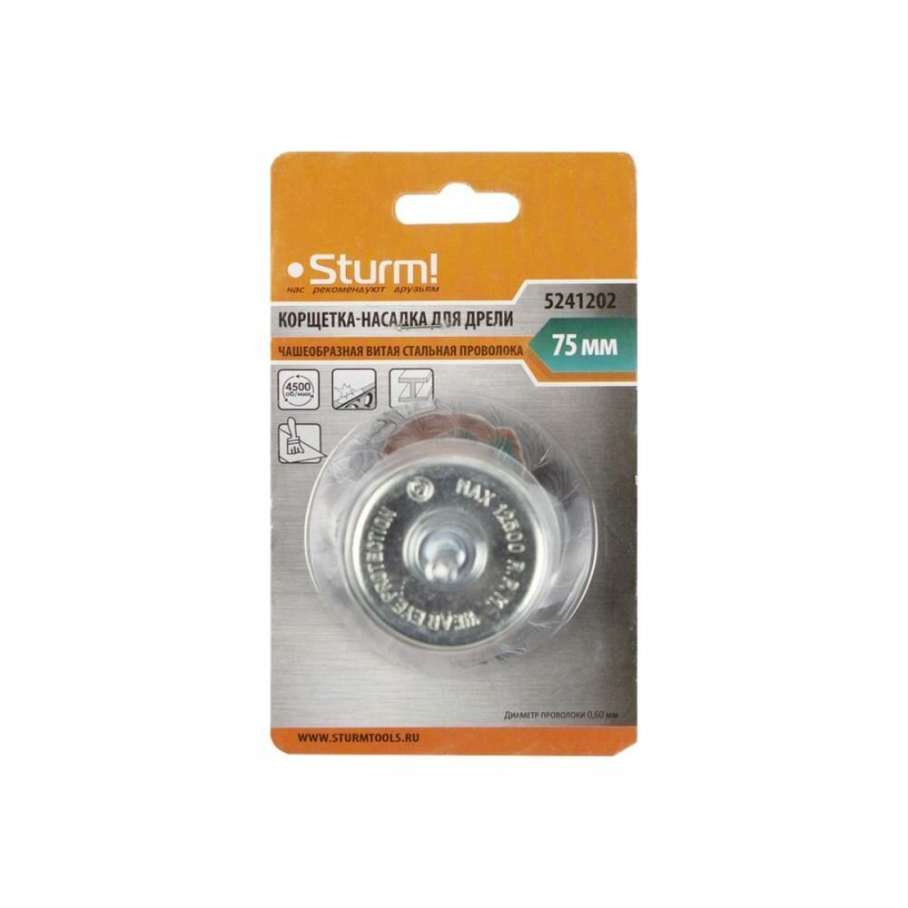Корщетка-насадка чашеобразная 75 мм для дрели Sturm! 5241202