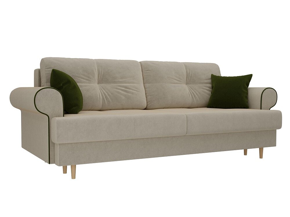 Прямой диван Сплин Бежевый Микровельвет, еврокнижка, 225х110х85 см, с ящиком для белья