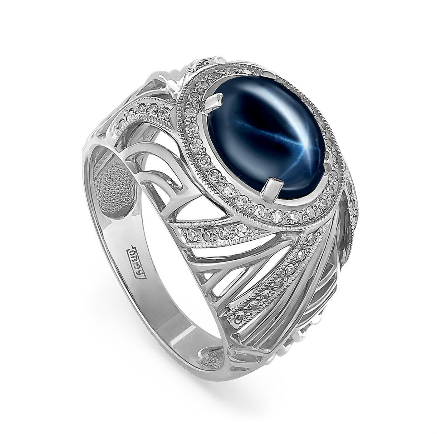 Кольцо, серебро, 925 проба, сапфир, фианит