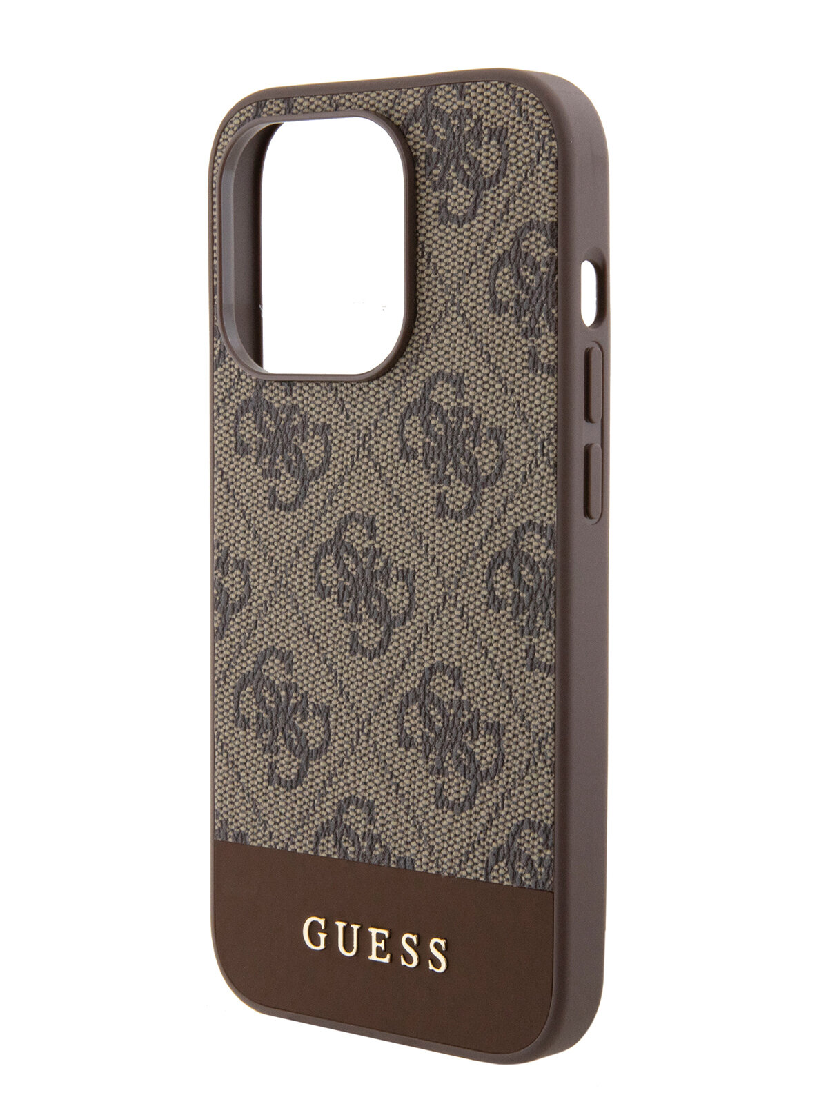 Guess для iPhone 15 Pro чехол PU 4G Bottom stripe Metal logo Hard Brown (MagSafe)