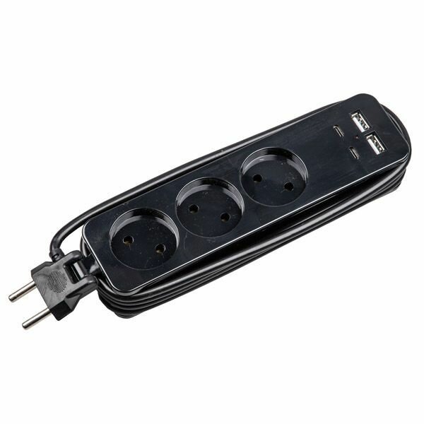 Удлинитель без заземления Uniel Travel с разъемами USB UL-00011139 S-CT3-1.8UC BLACK