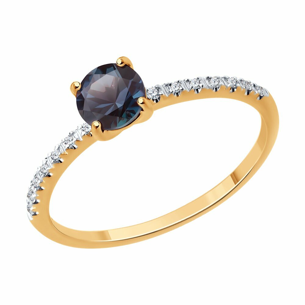 Кольцо, красное золото, 585 проба, александрит синтетический, бриллиант