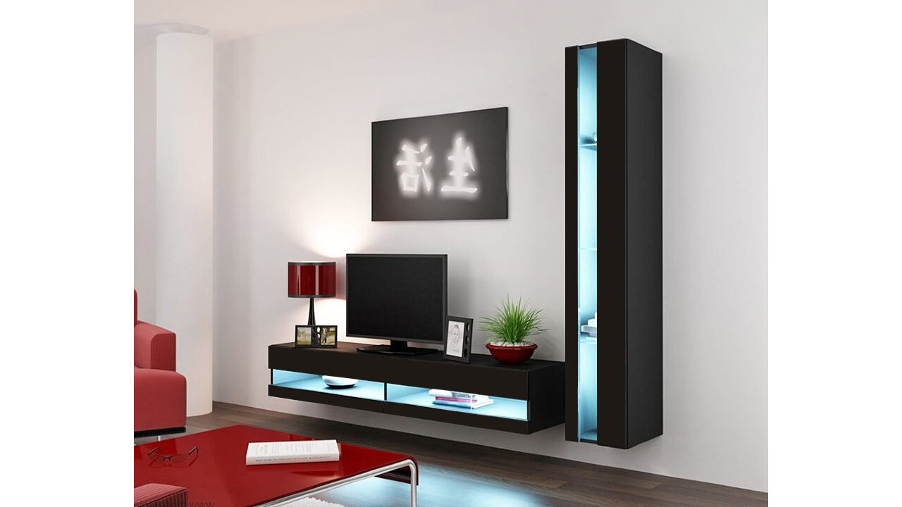 Гостиная Виго нью 8 Черный 0190 NEW 220x42x180 см, Дом мебели для вас