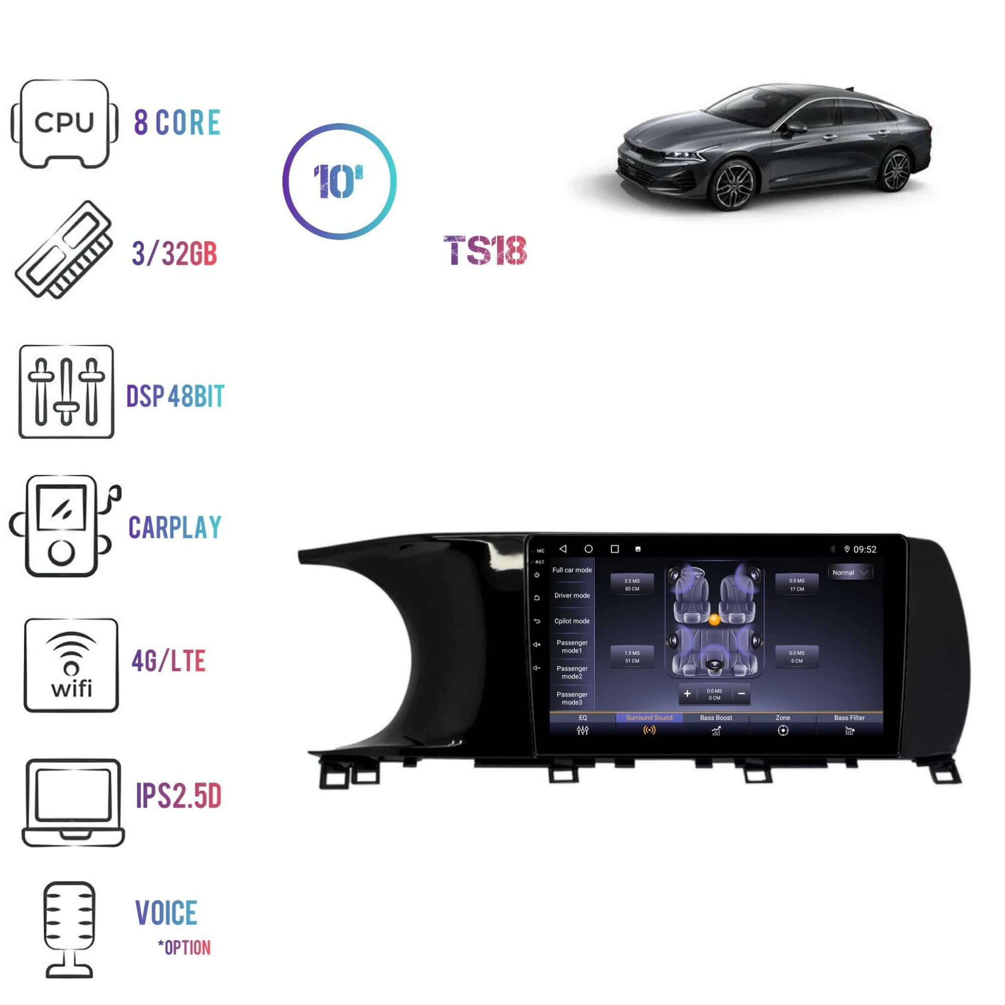 Магнитола XY AUTO TS18, для Kia K5, Android 11, 3ГБ+32ГБ, 2 ядра GU+DSP, 10,2"