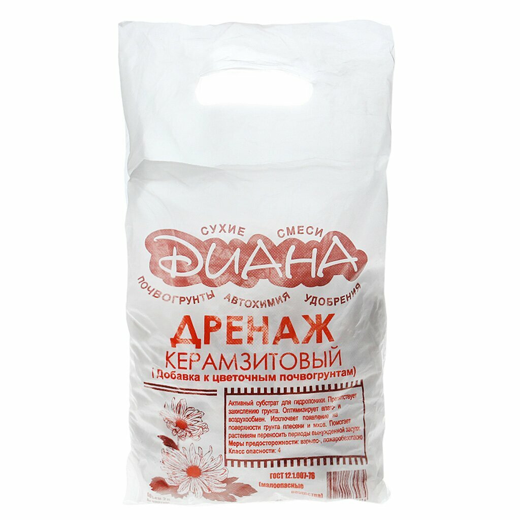 Керамзитовый дренаж для цветов Диана, крупная фракция, 2 литра, Россия
