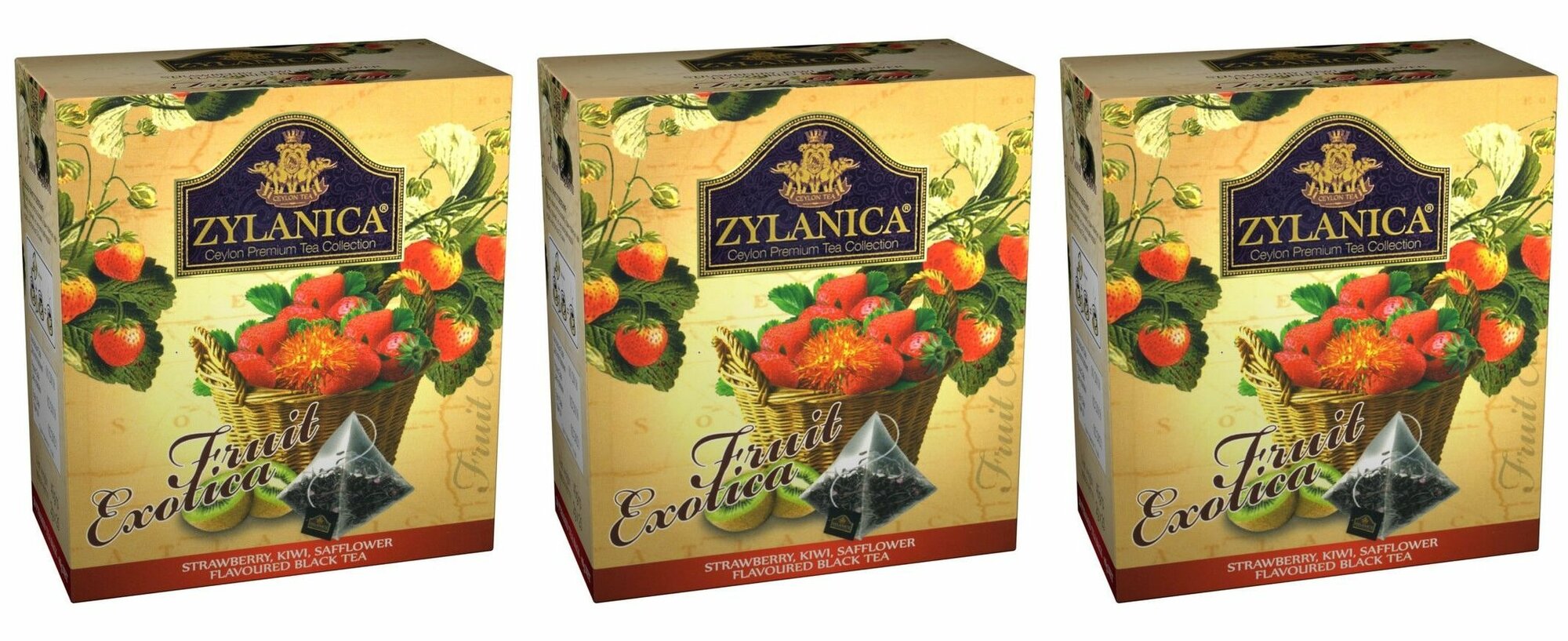 ZYLANICA Чай черный Fruit Exotica с клубникой, киви и сафлором, 25 пирамидок по 2 г в уп, 3 уп