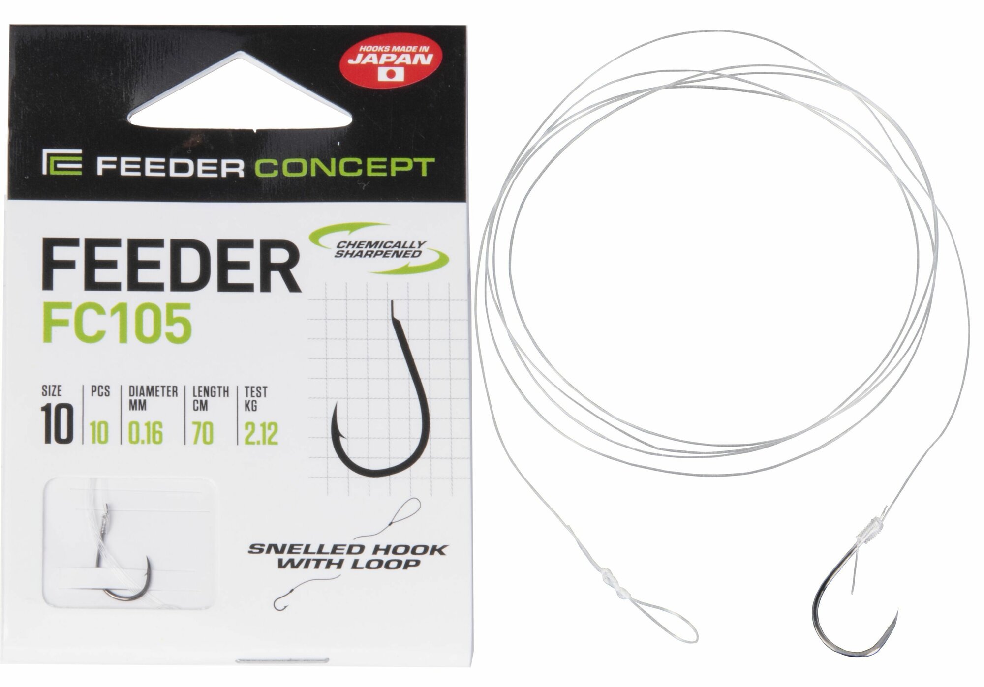 Крючки с поводком FC FEEDER сер. FC105 70см, разм.010, 0,16мм 10шт.