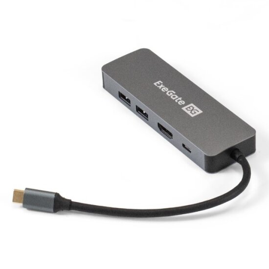 Док-станция 5-в-1 EXEGATE DUB-21C/PD/HL USB 3.1 Type C(M) - 2 x Type A (F)+HDMI+RJ45+Type C (PD100W) 0.15 м серый (EX293982RUS)