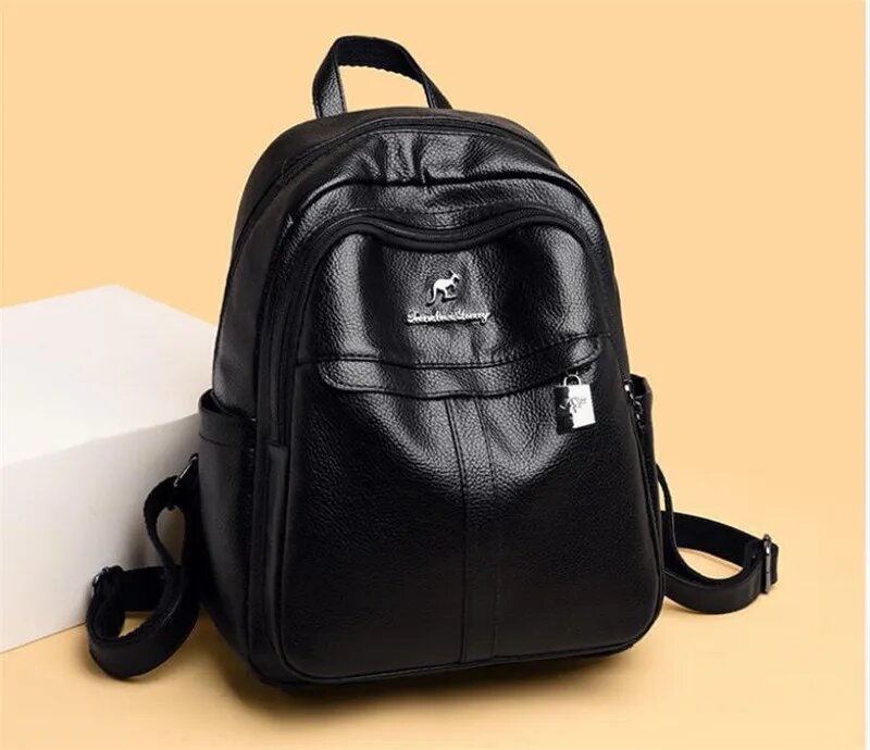 Женский рюкзак из натуральной кожи, новинка 2023, модные рюкзаки для мам и студентов, Вместительная дорожная сумка из мягкой кожи, женская сумка Черный, black