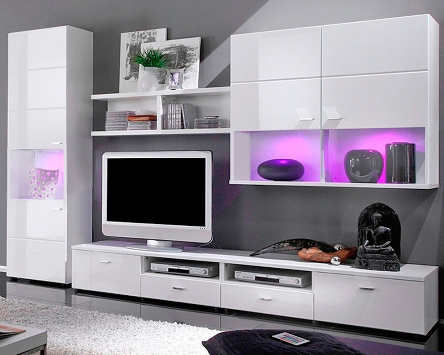 Гостиная Ноктюрн 5 МДФ (белая) NEW 300x45x220 см, белый, белый фасадный Фиеста