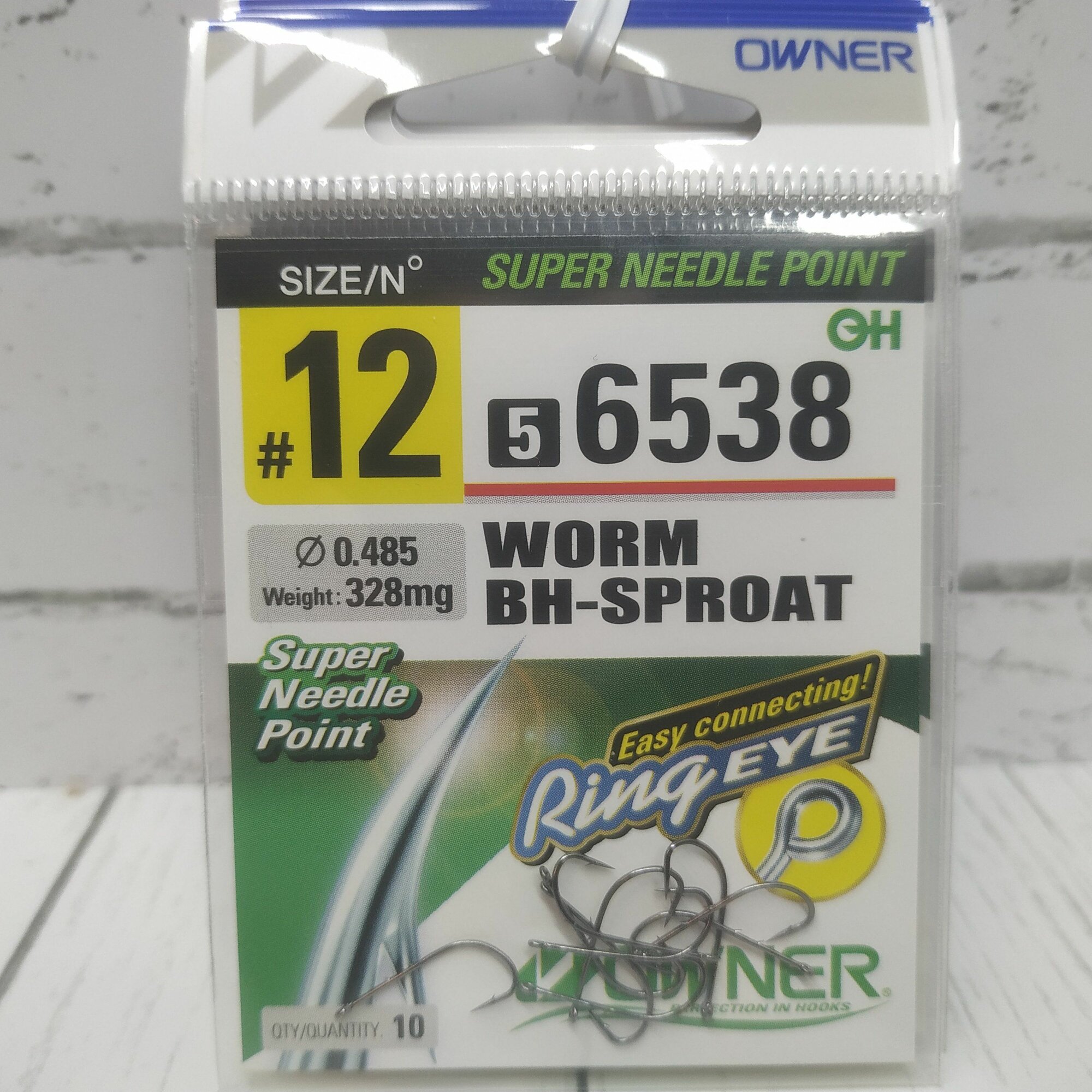 OWNER Крючок рыболовный с насечками 6538 WORM BH-SPROАT BC"ORIGINАL" №12-5уп (50шт)