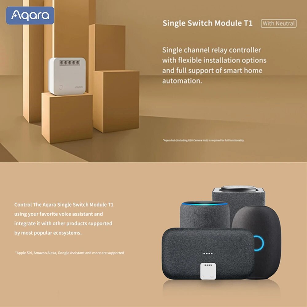 Aqara Реле одноканальное T1 ZigBee, 4 шт, без нейтрали, белый — фото 1