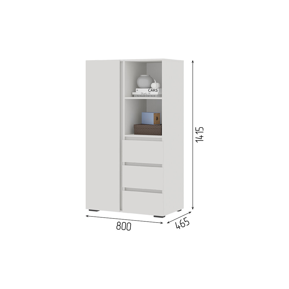 Шкаф 0,802х1,414х0,460 с ящиками, штангой и открытыми полками