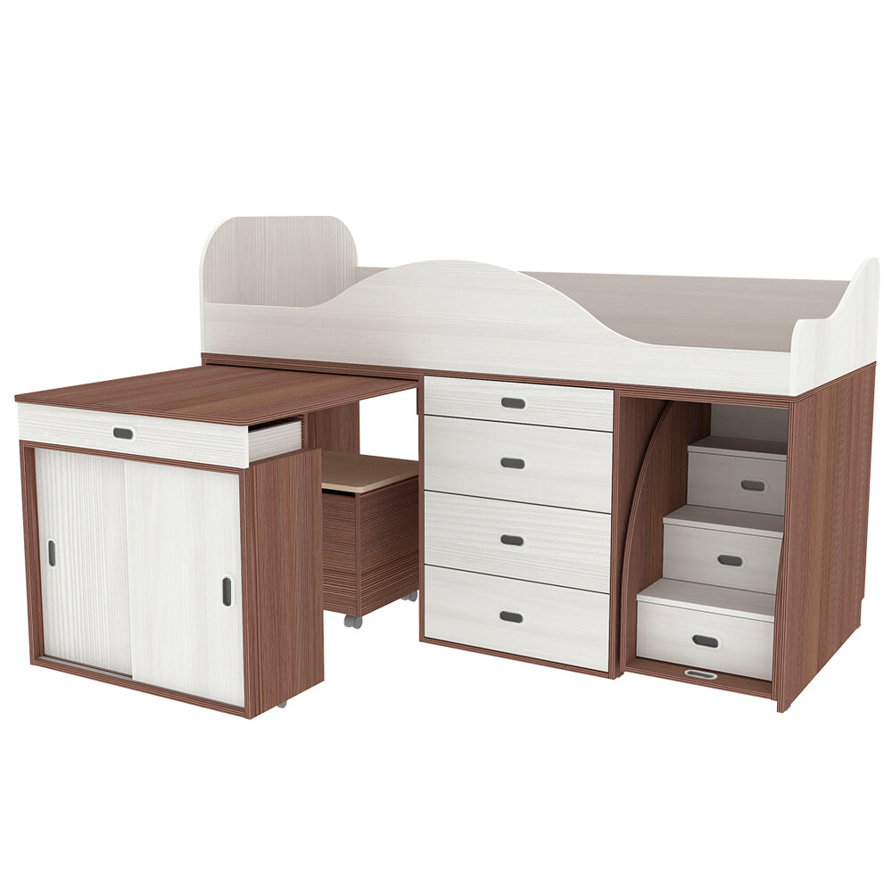 Кровать чердак Малыш Люкс Бодего Темный Белое Дерево