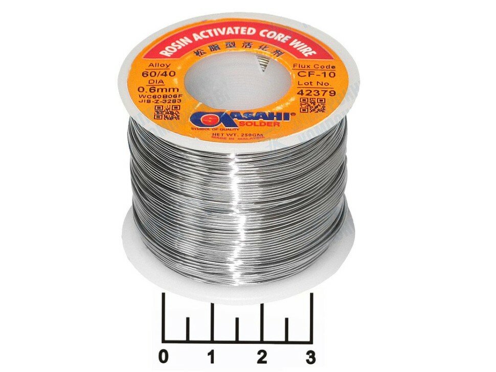 Припой 0.6мм 250гр олово(60%) свинец(40%) с флюсом CF-10 Asahi на катушке