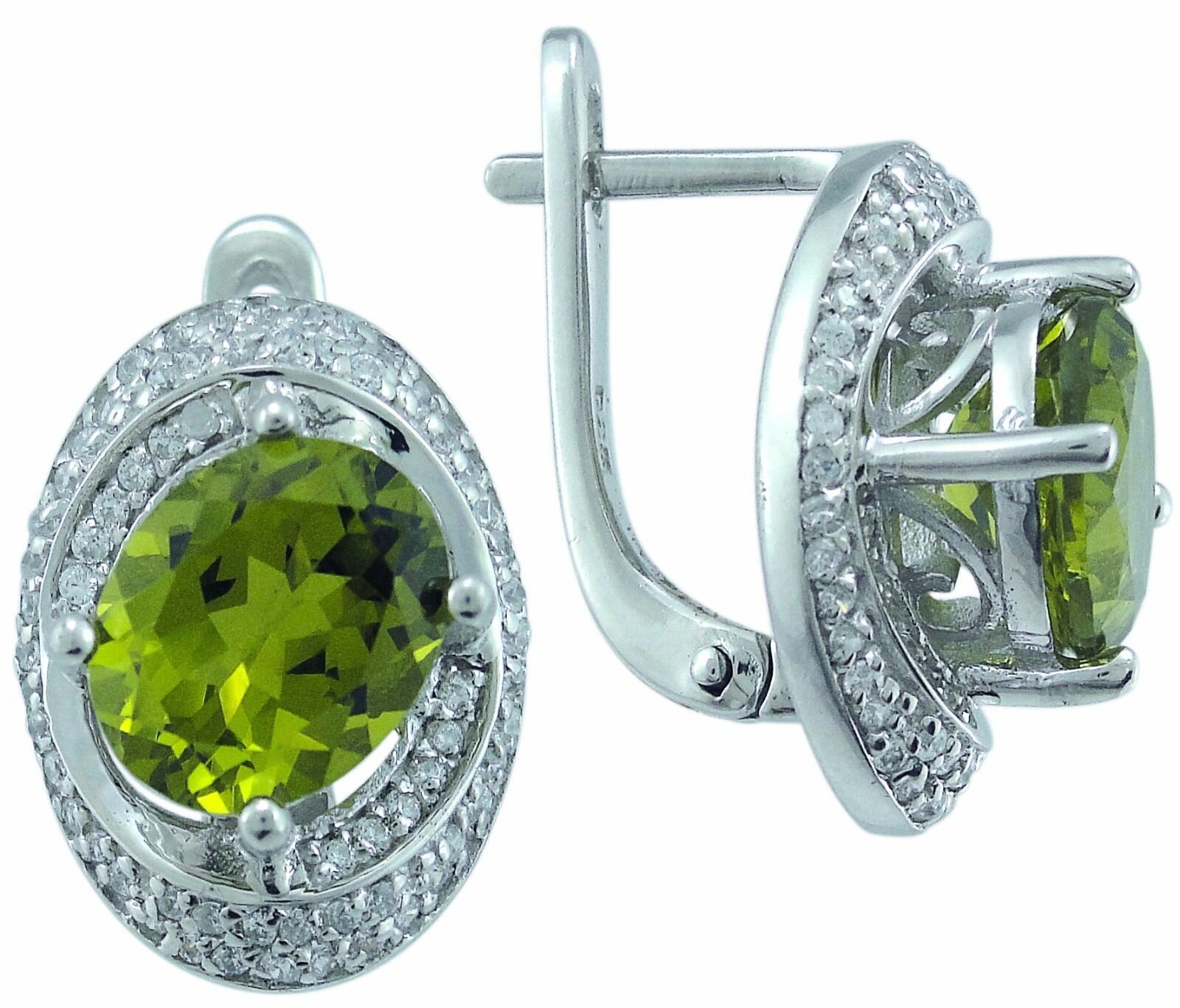 Серьги, серебро, 925 проба, родирование, султанит синтетический, фианит