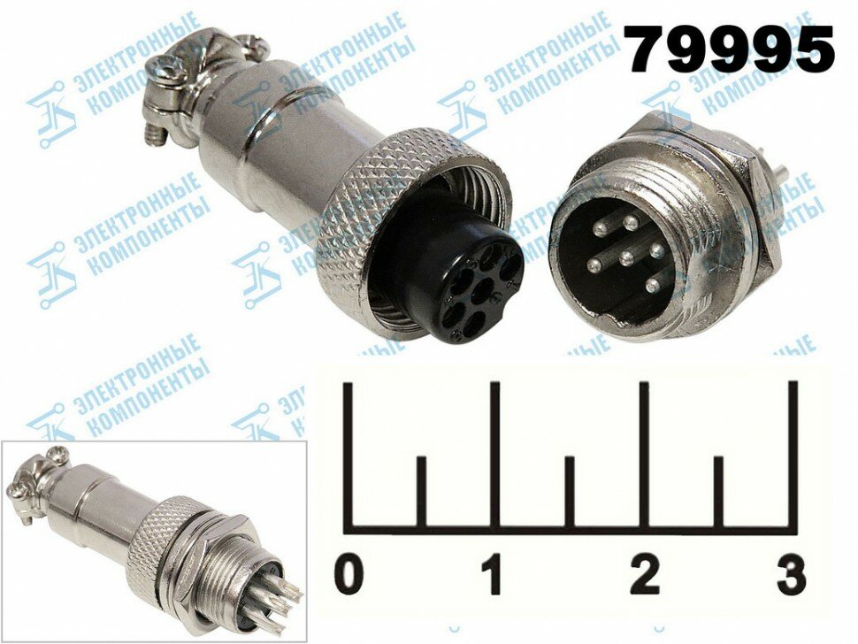 Разъем 6pin в комплекте хром GX12 (MIC-12-6)
