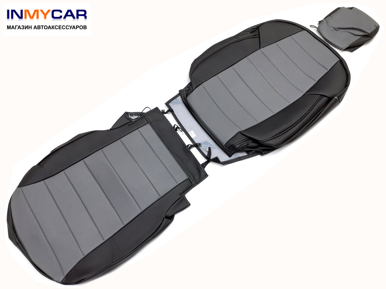 Чехлы на сидения для Renault Duster 2 (2021-), экокожа, комплект на весь салон, черный с серым