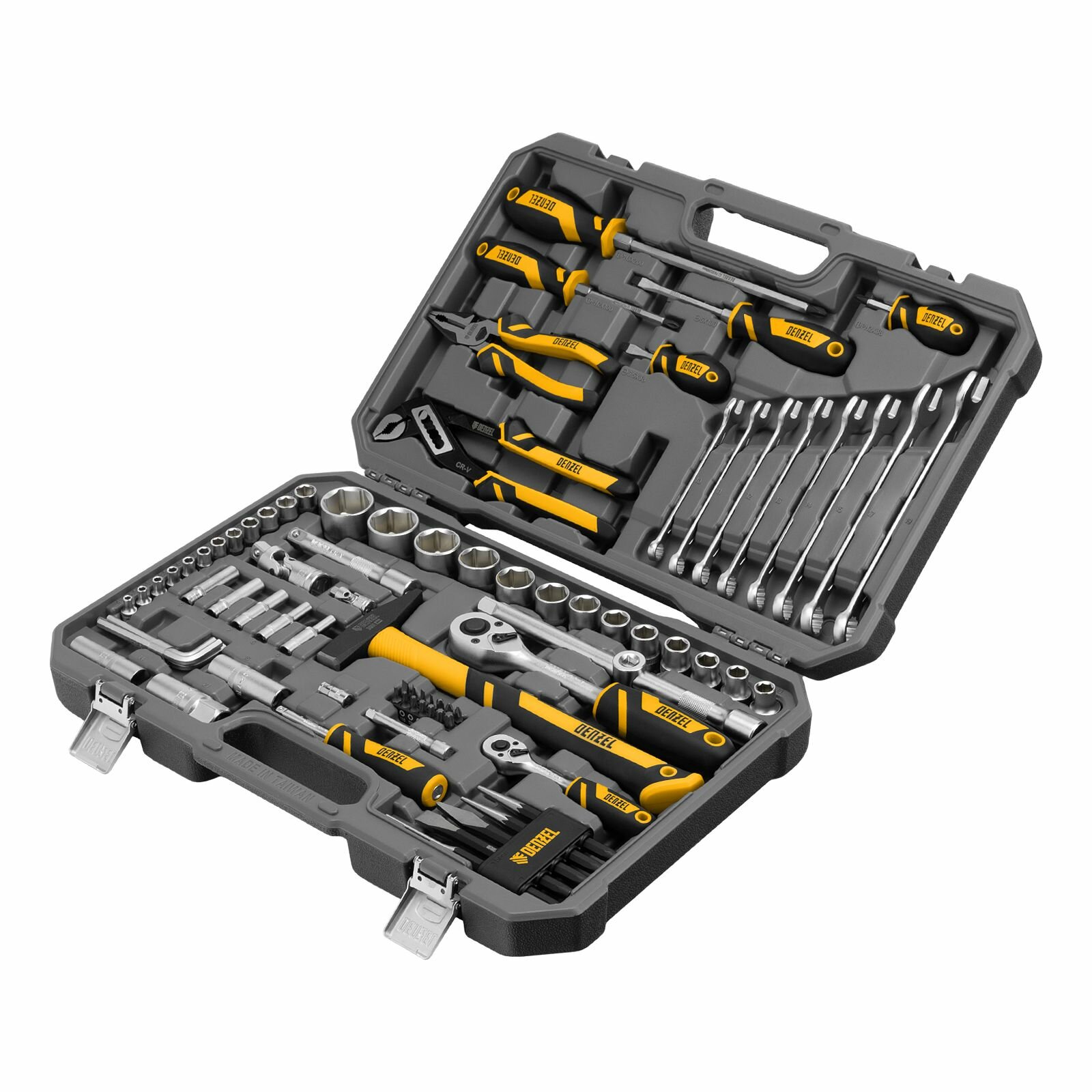 Набор инструментов DENZEL 1/2", 1/4", CrV, S2, пластиковый кейс, 84 предмета (15802)