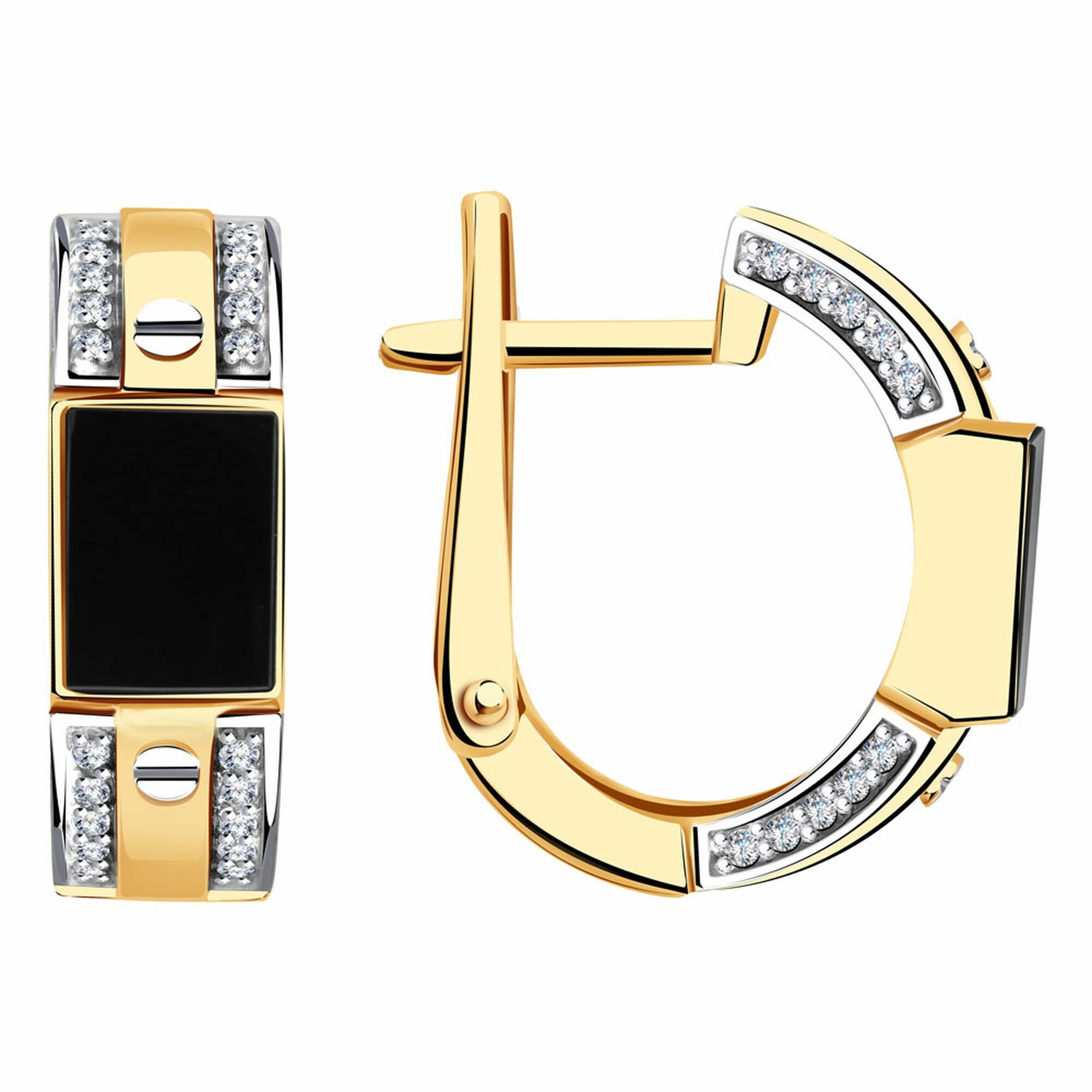 Серьги, красное золото, 585 проба, оникс, фианит