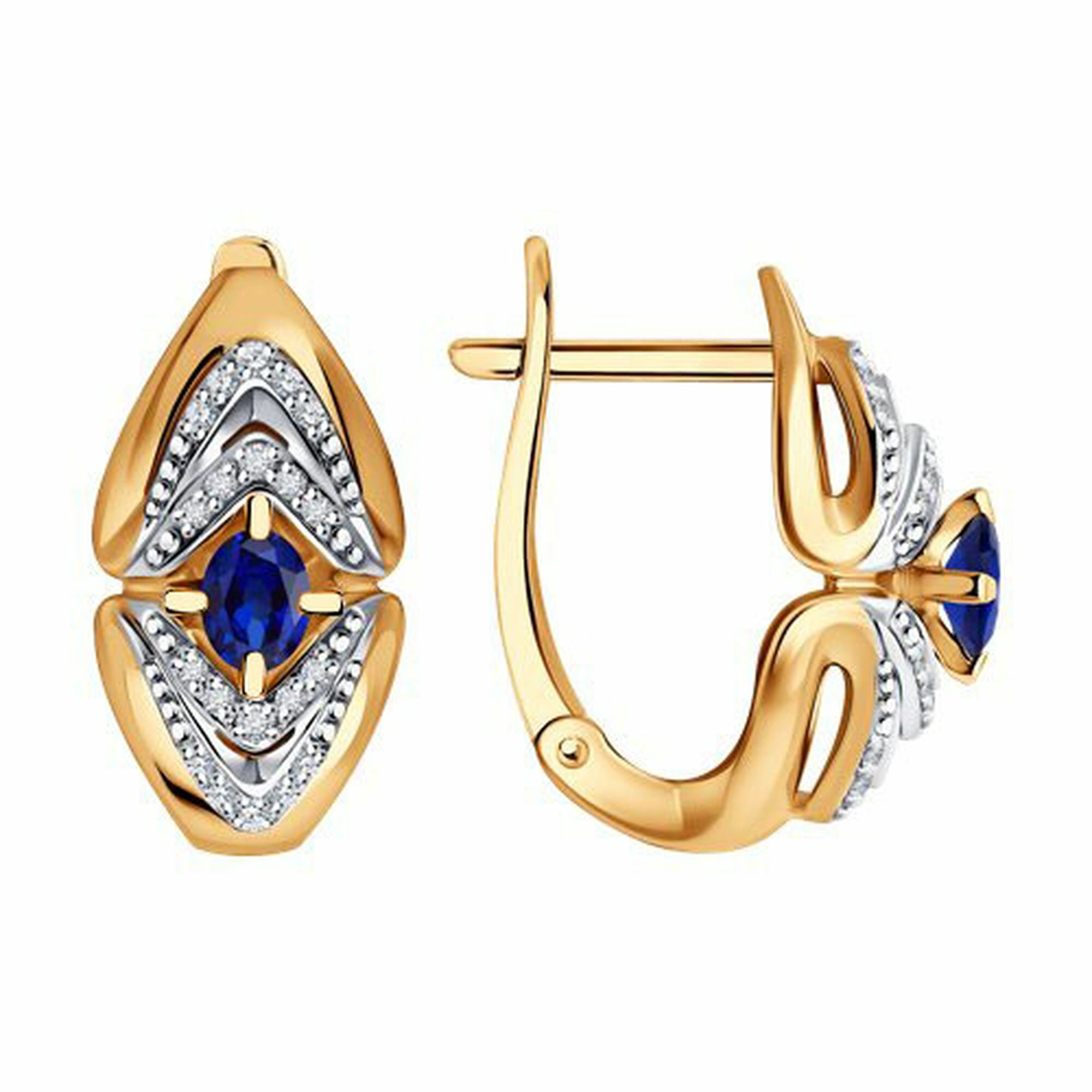 Серьги, красное золото, 585 проба, сапфир, бриллиант