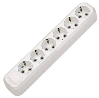 Блок розеток UNIVersal / Юниверсал 6 гнезд с заземляющими контактами АБС пластик, белый Е-306 / колодка электрическая для удлинителя