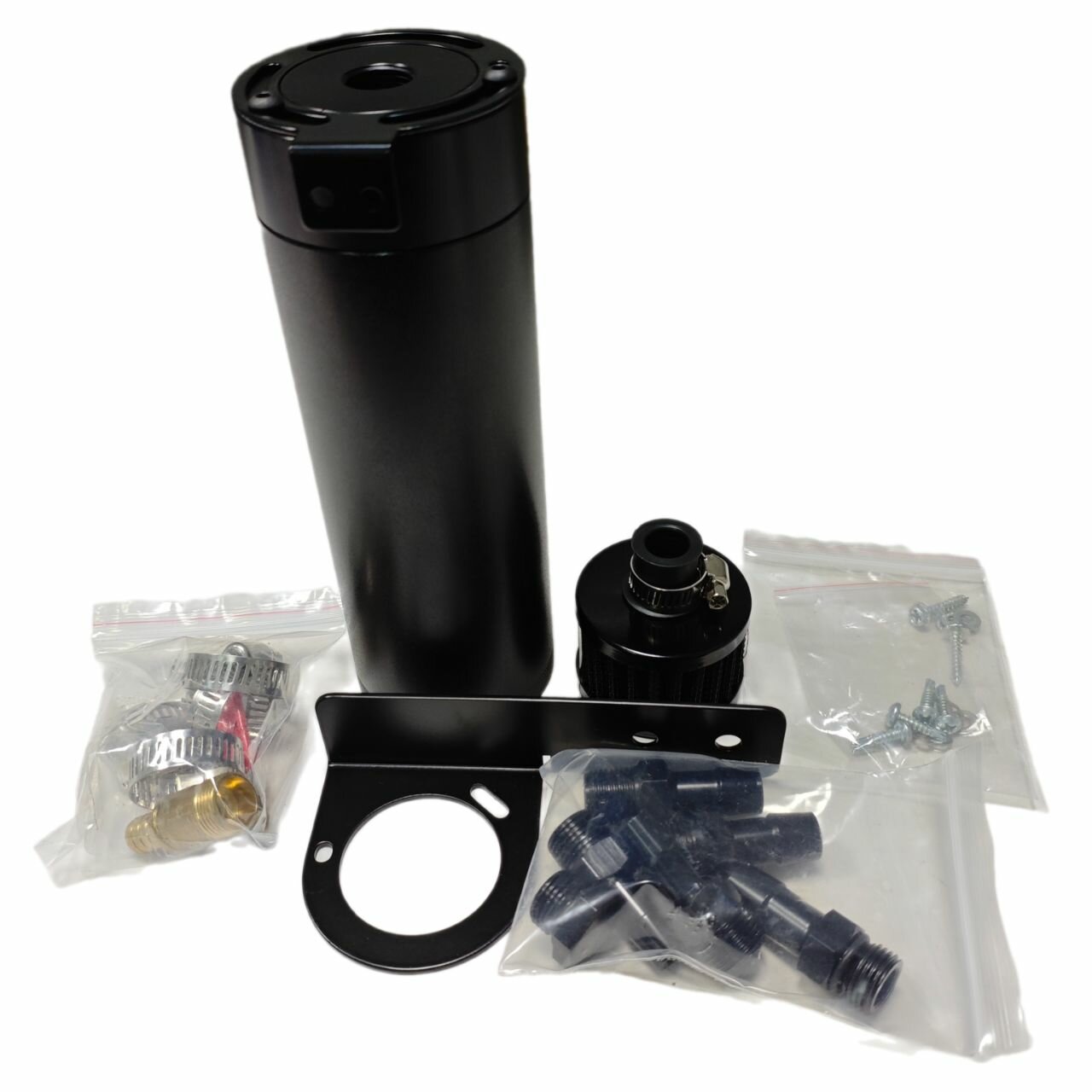 Маслоуловитель EPMAN универсальный. алюминиевый, фильтр-сапун, сепаратор воздушно-масляный, резервуар + воздушный фильтр (черный)