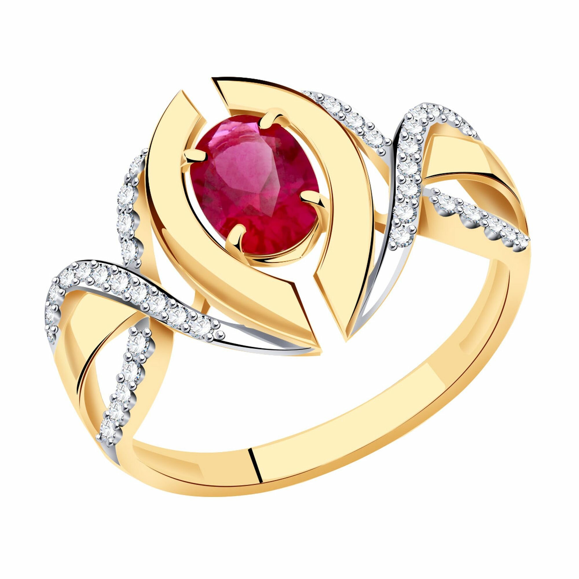 Кольцо, красное золото, 585 проба, корунд, фианит