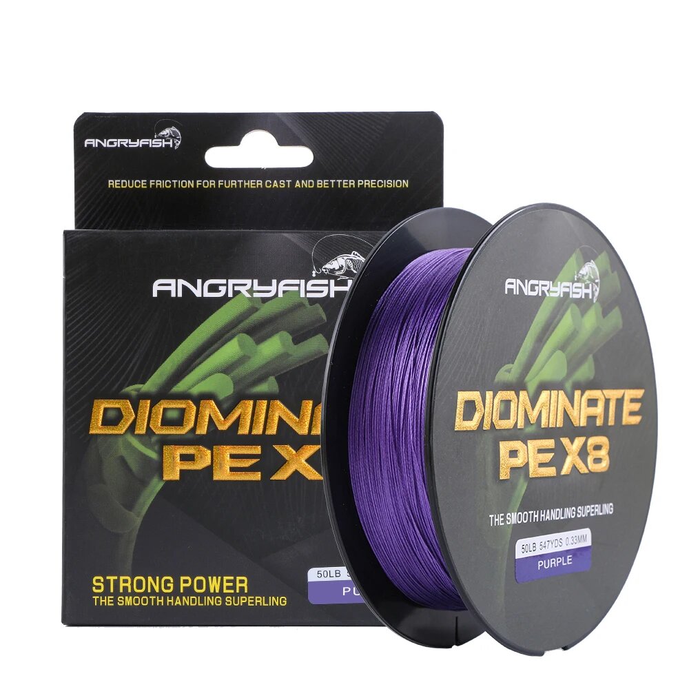 Angryfish Diominate PE X8 плетенная рыболовная леска 500м Фиолетовый, 0.40MM-70LB, Purple
