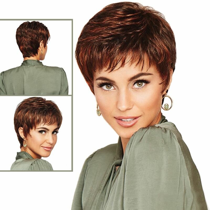 Короткие вьющиеся волнистые каштановые парики волосы