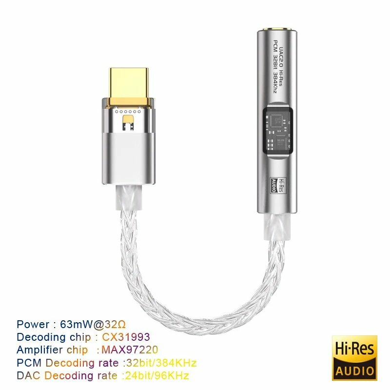 ЦАП USB C на разъем 3,5 мм Аудио Aux Адаптер Тип C Усилитель для наушников Hi-Fi Конвертер Silver