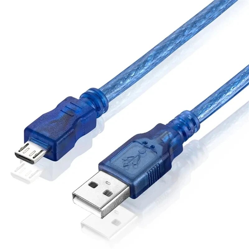 Micro USB 2.0 кабель, 3 м, прозрачно-синий