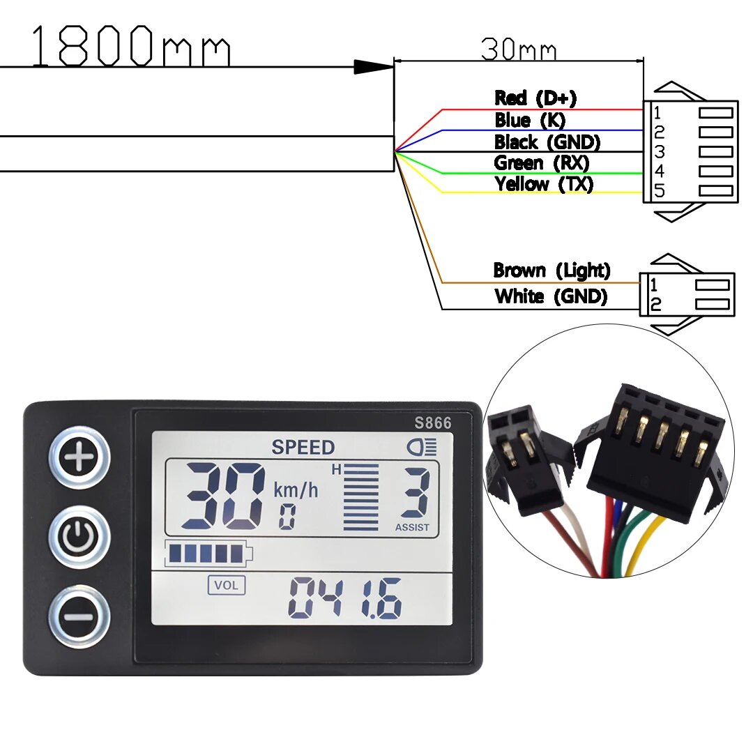 S866 Велокомпьютер, спидометр, кабель SM5PIN 2