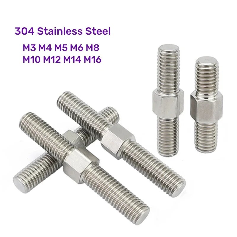 Двухсторонний резьбовой стержень 304 сталь M3-M16 M3x40mm-2pcs