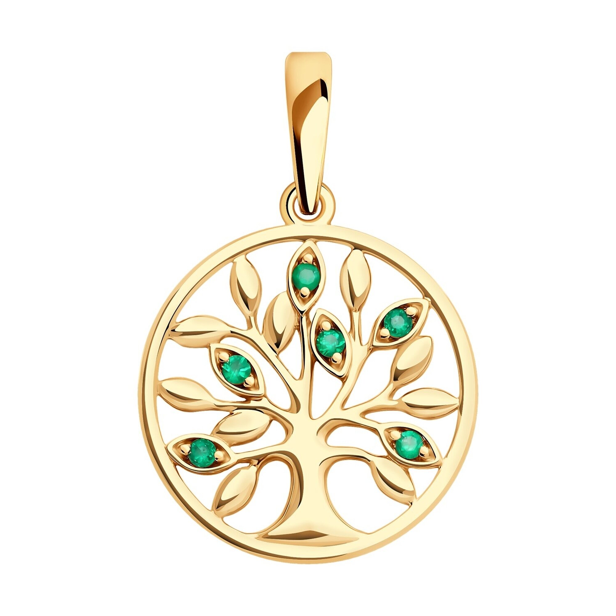 Подвеска, красное золото, 585 проба, изумруд синтетический